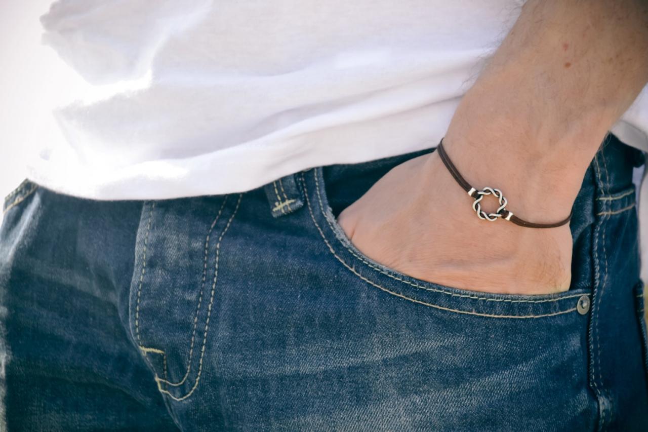 Karma Bracelet For Men, Men's Bracelet With A Silver Braid Circle Charm ...