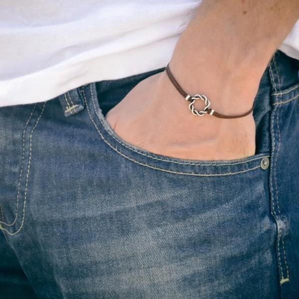 Karma Bracelet For Men, Men's Bracelet With A Silver Braid Circle Charm ...