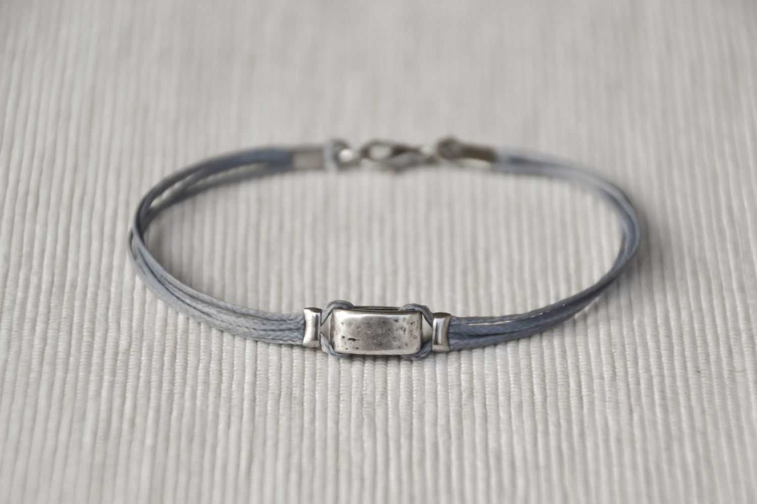 Gray Bracelet For Men, Men's Bracelet With A Silver Square Bead, Men's ...