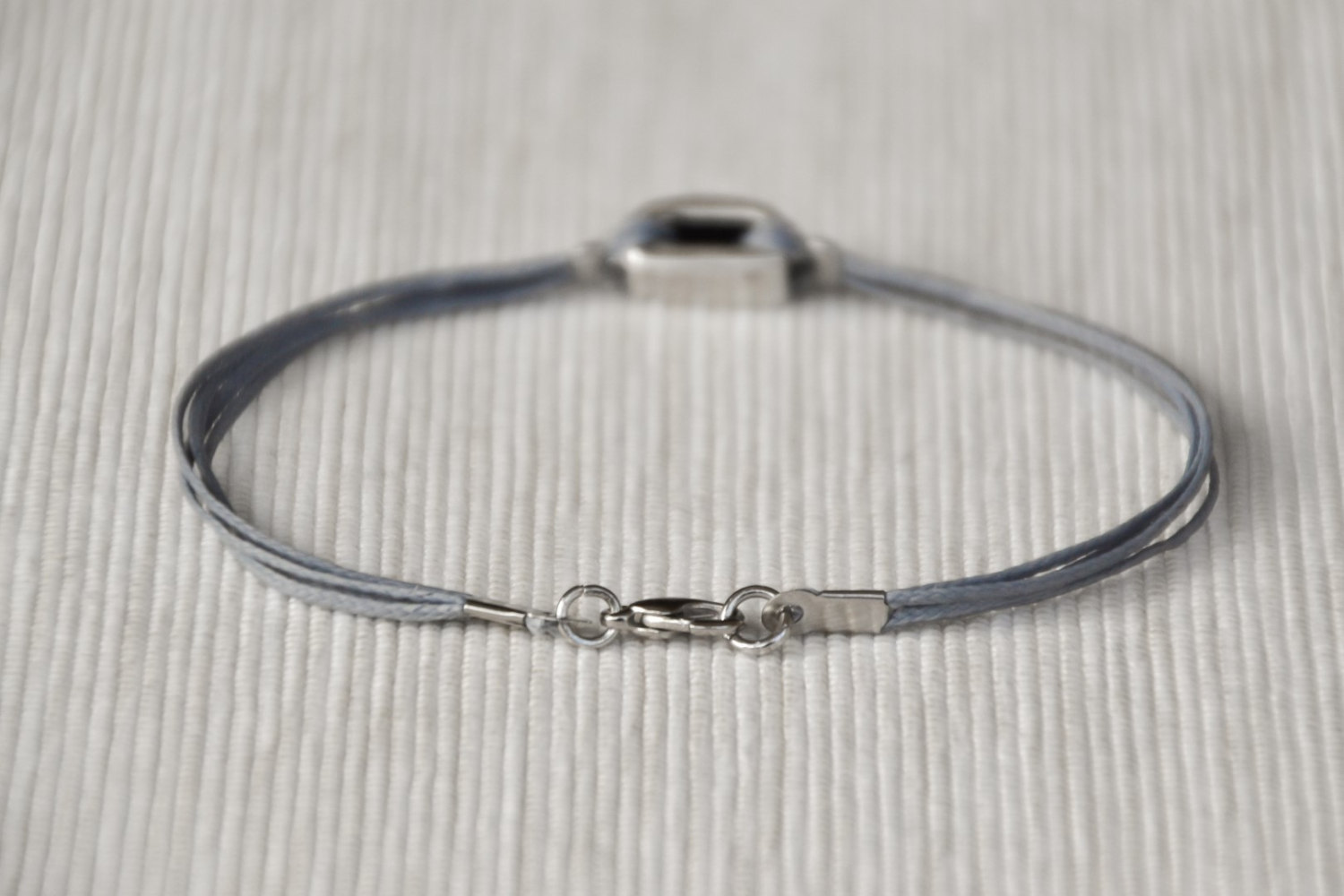 Gray Bracelet For Men, Men's Bracelet With A Silver Square Bead, Men's ...